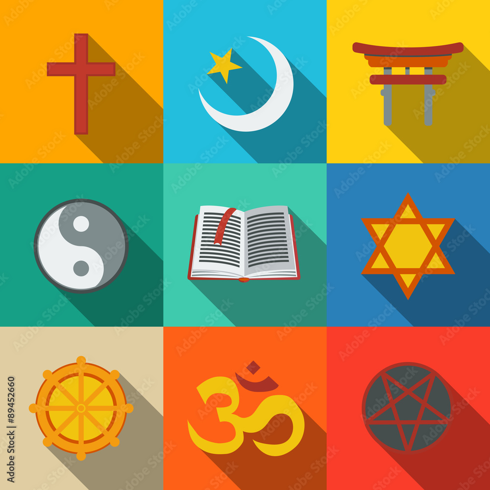 World religion symbols flat set - christian, Jewish, Islam Stock Vector ...
