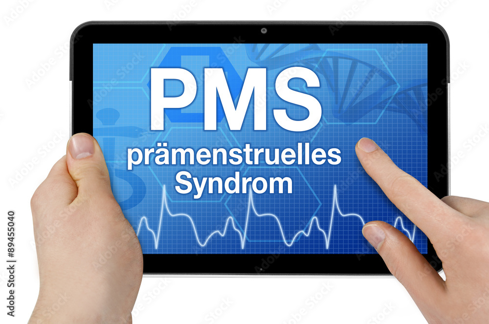 Tablet mit Interface und PMS, prämenstruelles Syndrom Stock Photo ...