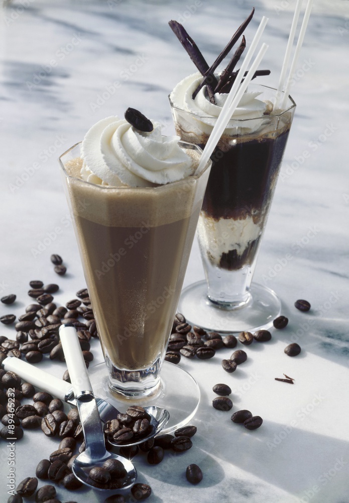 Two variants of Eiskaffee (iced coffee drink) Stock Photo | Adobe Stock
