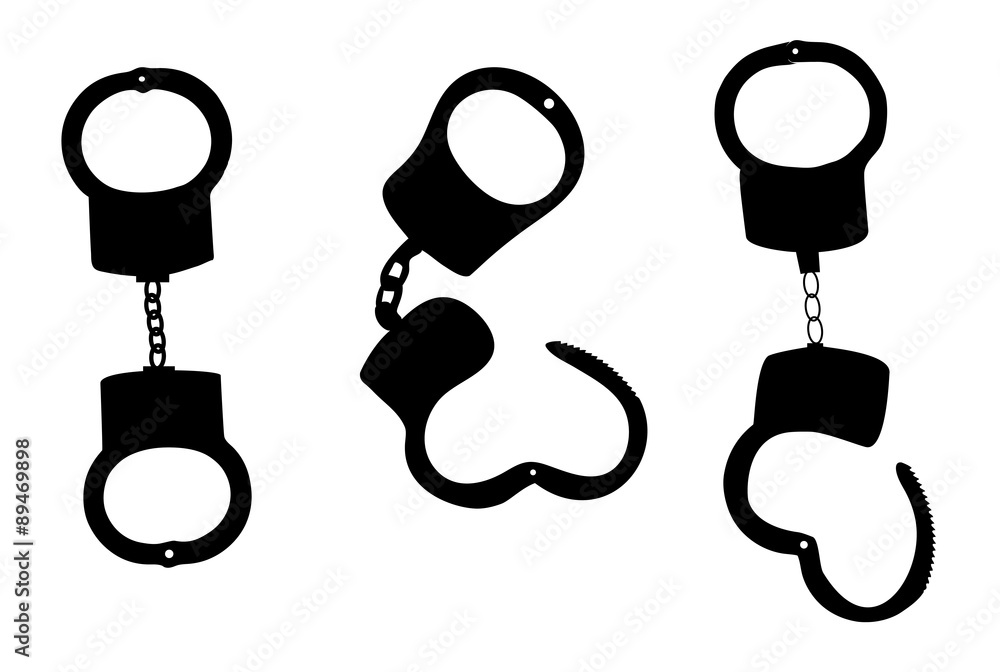 Handcuffs Silhouettes Vector Illustration on White Background Stock ...
