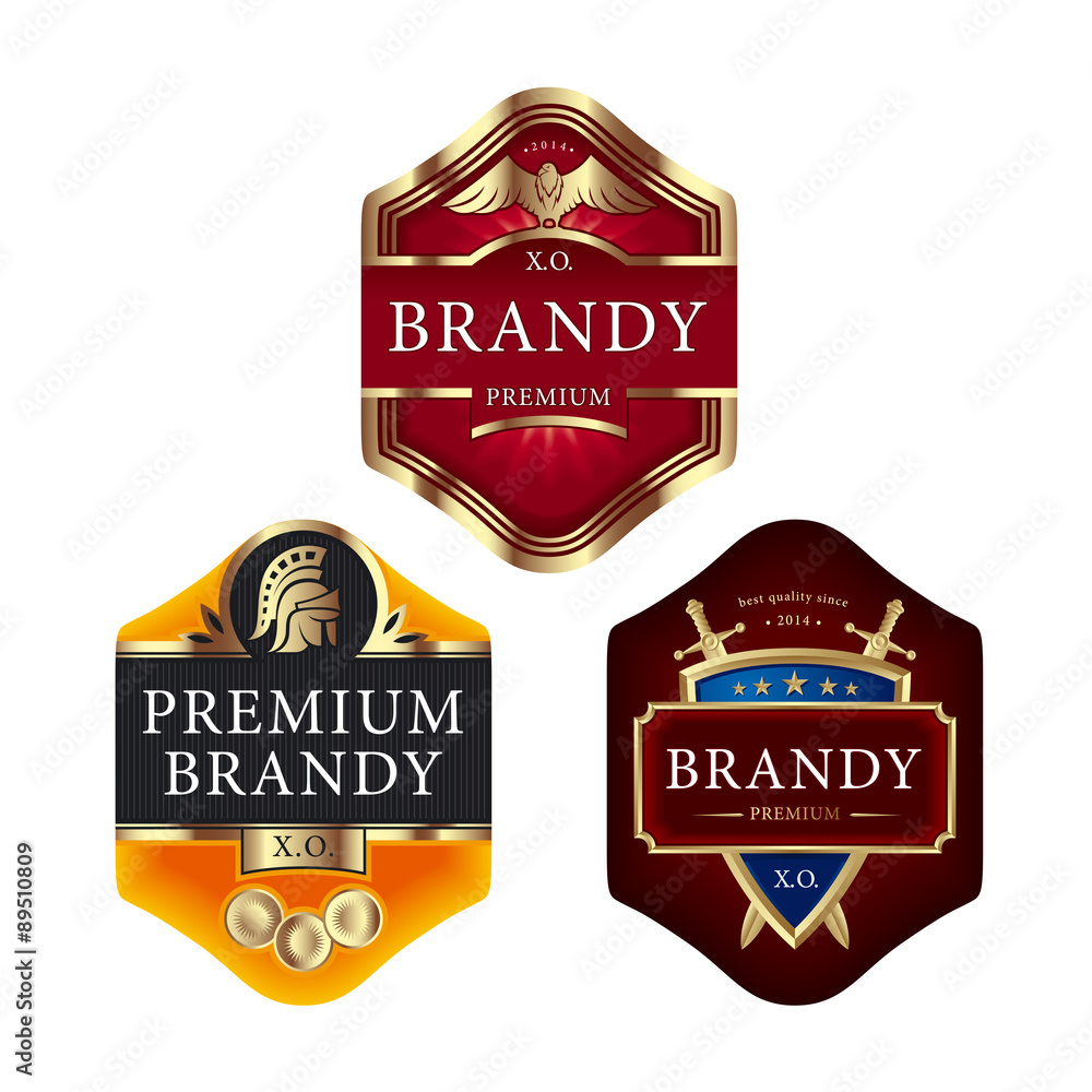 Premium brandy labels with swords eagle roman helmet and shield Stock ...