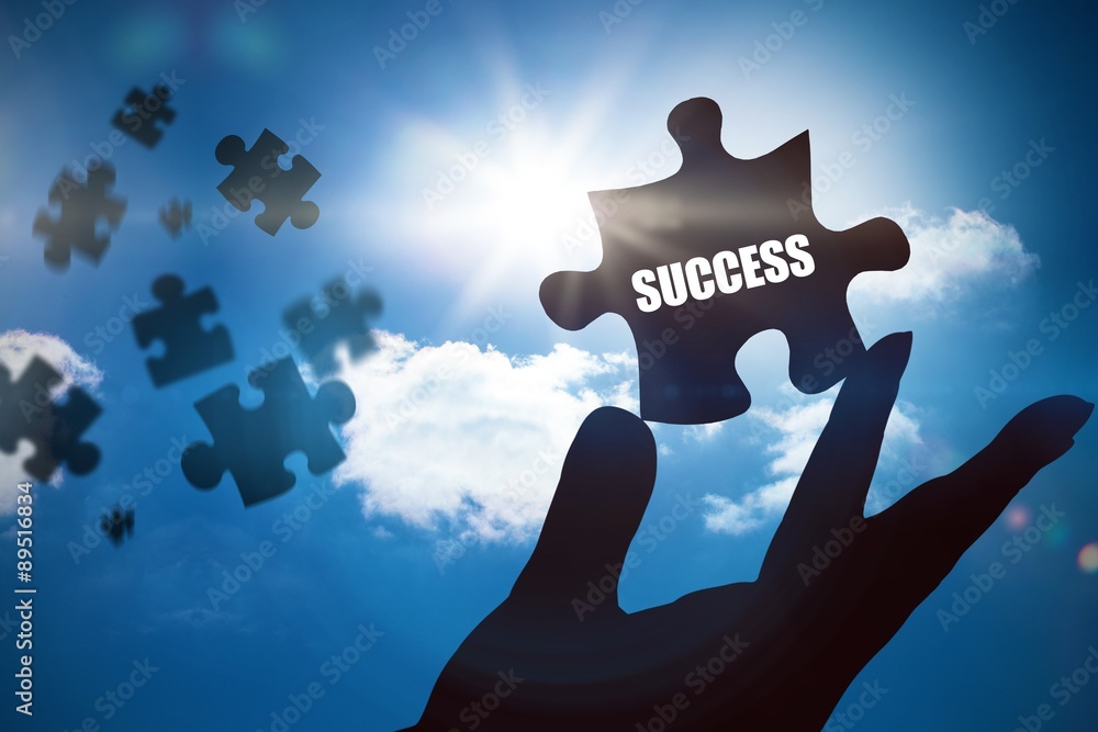 Success against bright blue sky with clouds foto de Stock | Adobe Stock