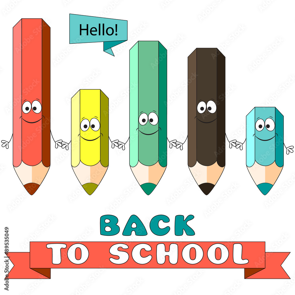 cartoon color pencil with ribbon back to school. Vector illustration ...