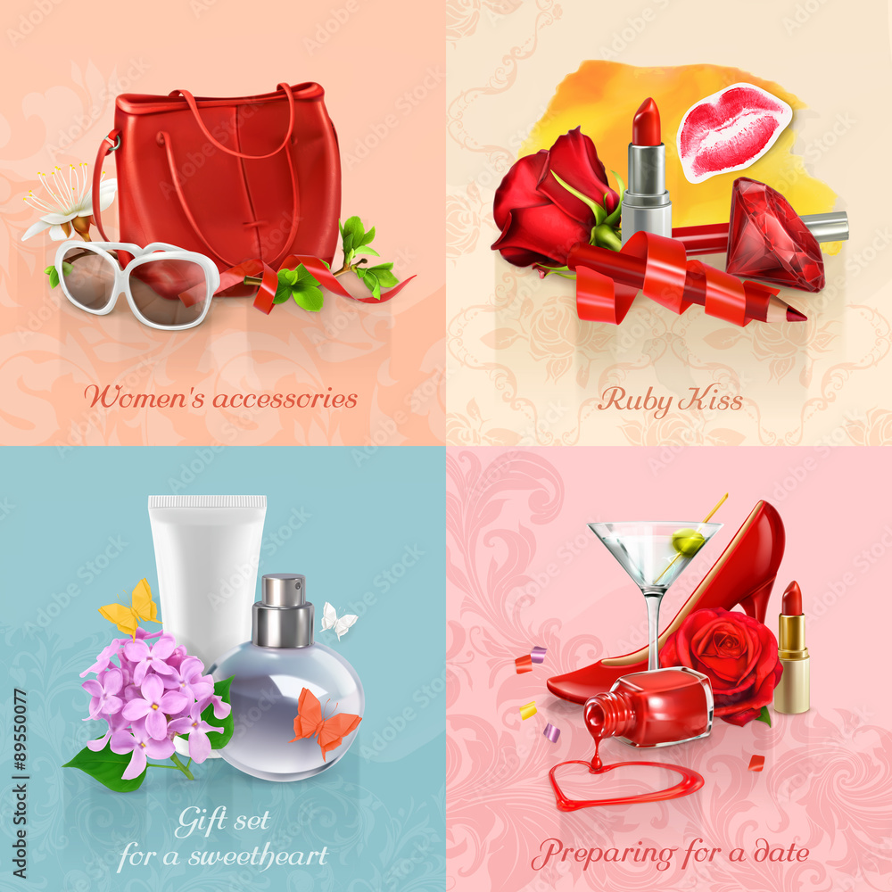 Beauty and cosmetics set of concepts vector backgrounds Stock Vector ...