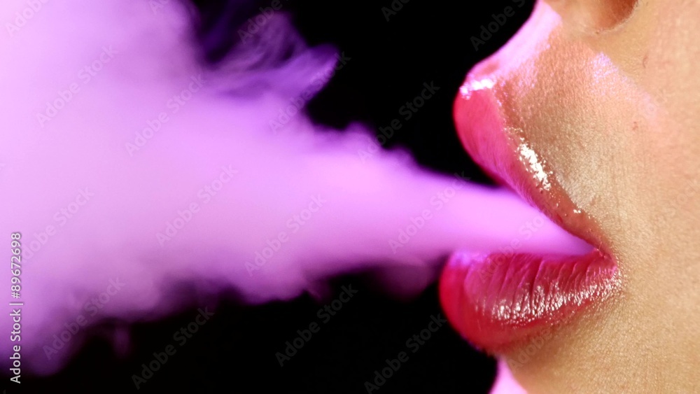 Beautiful woman lips smoking a hookah. Close up. side view Stock Video ...
