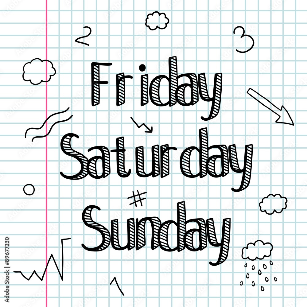 Vetor de A set of signs, words, days of the week. Days of the week ...