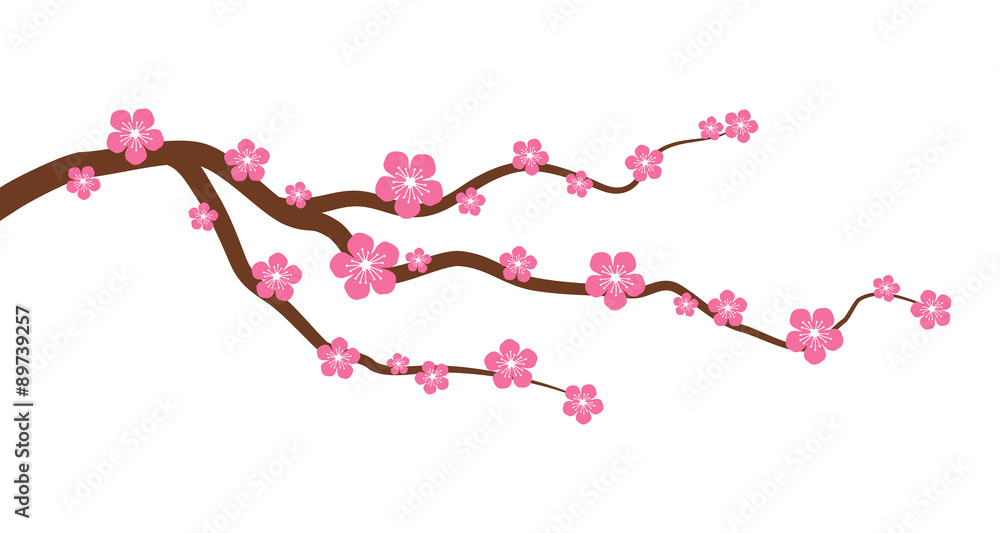 Peach or cherry blossom tree branch with flowers flat vector graphic ...