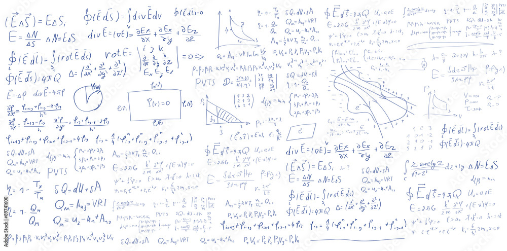 Handwritten formulas and equations on white background Stock Vector ...