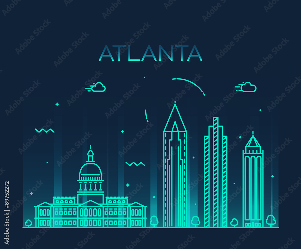 Atlanta skyline trendy vector illustration linear Stock Vector | Adobe ...