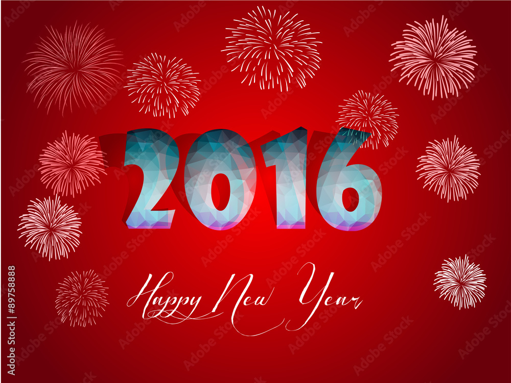 Happy New Year 2016 colorful greeting card in polygonal origami style ...