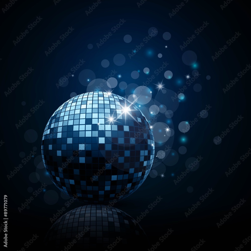 Vector Illustration of a Blue Party Background with Disco Ball Stock ...
