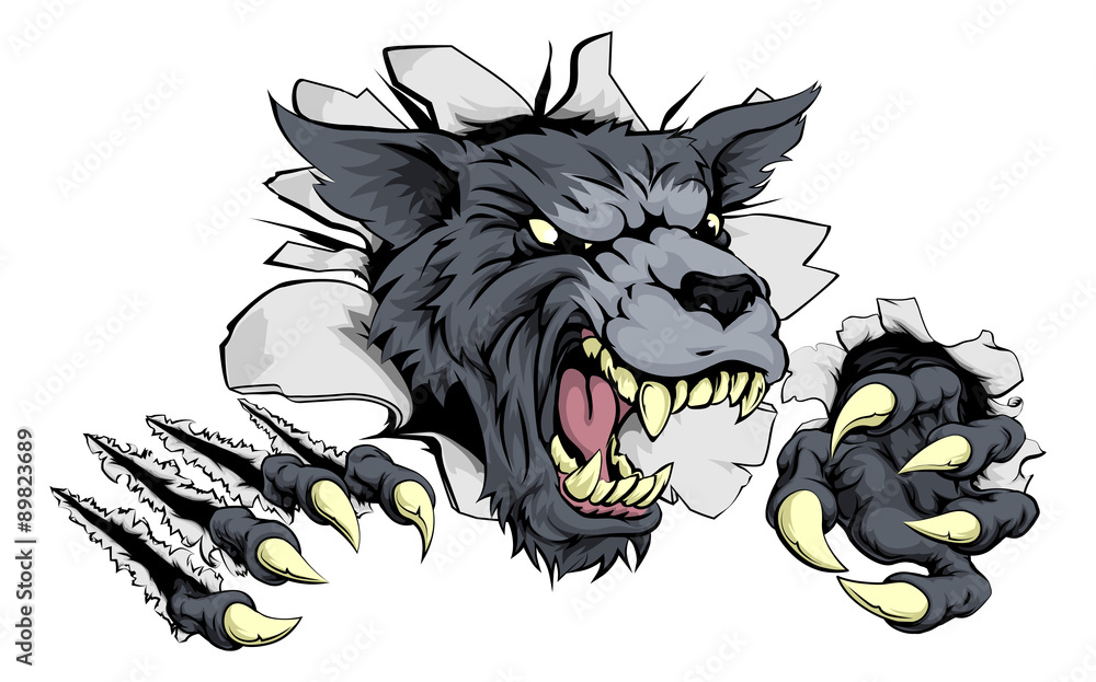 Wolf or Werewolf ripping through Stock Vector | Adobe Stock