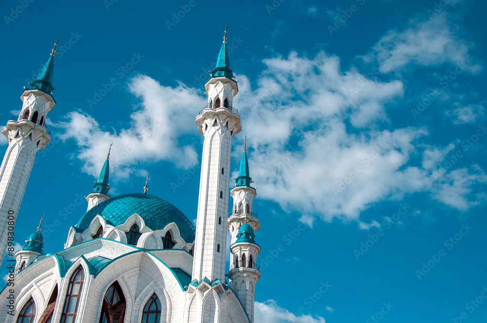 Intresting view of the Kul Sharif (Kol Sharif, Qol Sharif) Mosque in Kazan Kremlin. One of the ...
