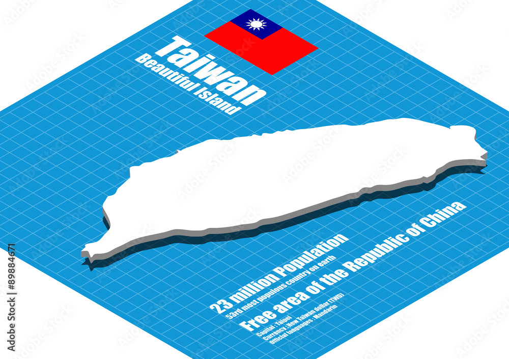 Taiwan map vector three dimensional Stock Vector | Adobe Stock