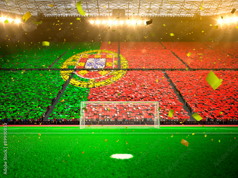 Flag Portugal of fans! Evening stadium arena soccer field championship ...