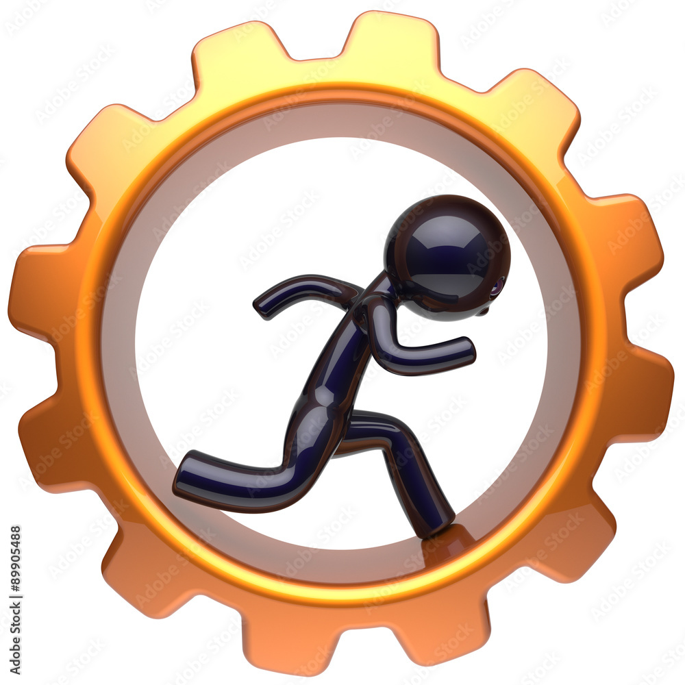 Ilustrace „Man character inside gear wheel running businessman rotate ...