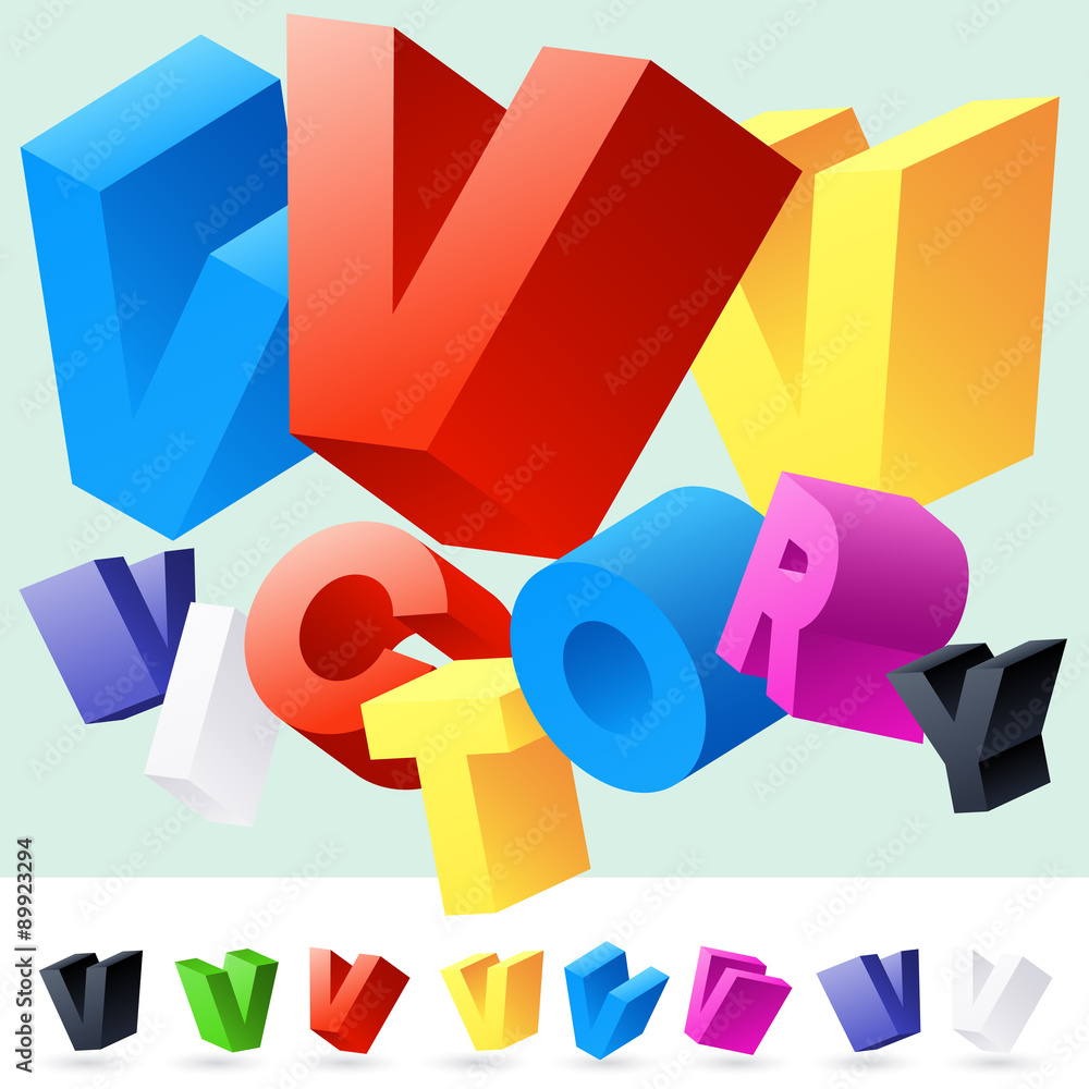 Vector 3D font of randomly rotated colourful letters. All letters in ...