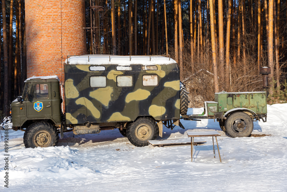 Legendary Russian military vehicle GAZ-66 with a mobile army kitchen ...