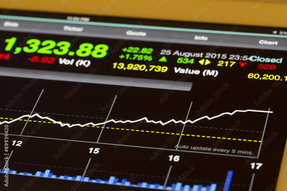 Stock Market Values and Chart Going Up open from Tablet Stock Photo ...