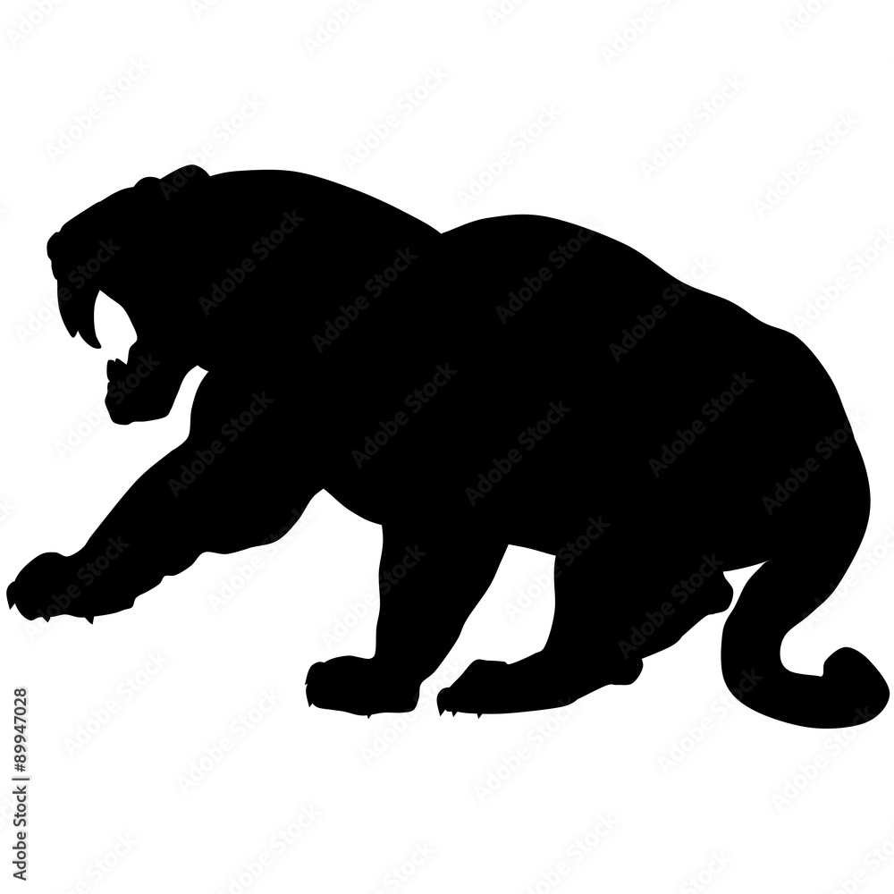 Vector silhouette of a black saber-tooth tiger Stock Vector | Adobe Stock