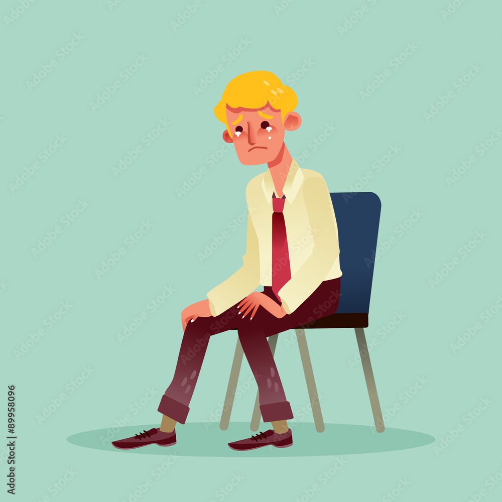 hopeless business man sitting on a chair and crying cartoon illu Stock ...