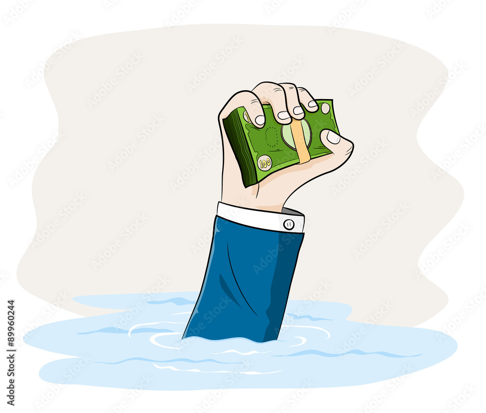 Consumed By Greed, a hand drawn vector illustration of someone drowned ...