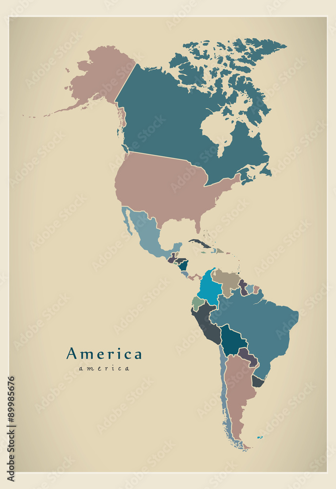 Modern Map - America complete map with countries colored Stock Vector ...