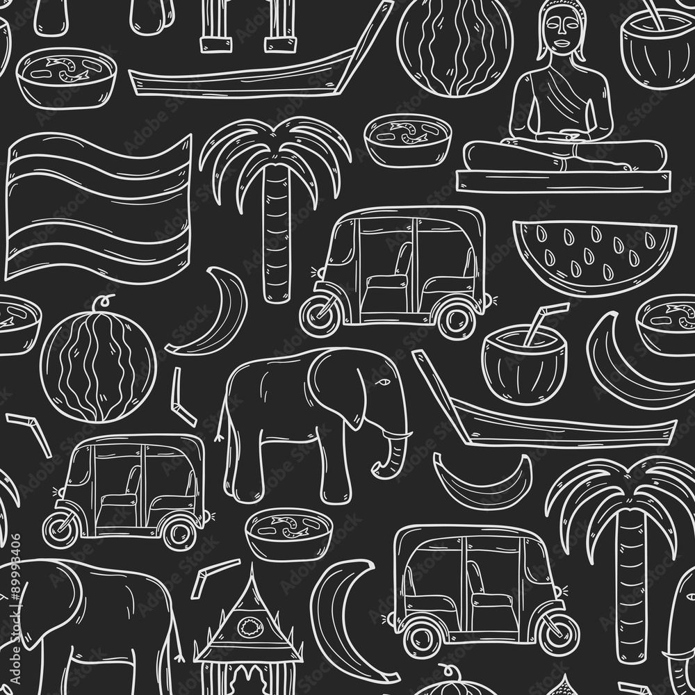 Seamless background with cartoon outline objects in hand drawn Stock ...