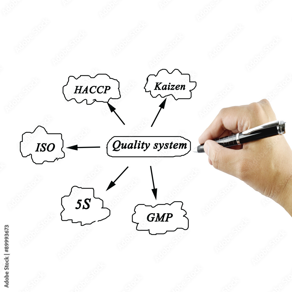 Presentation element of quality system(iso, gmp, haccp, 5s, kaizen) on white background Stock ...