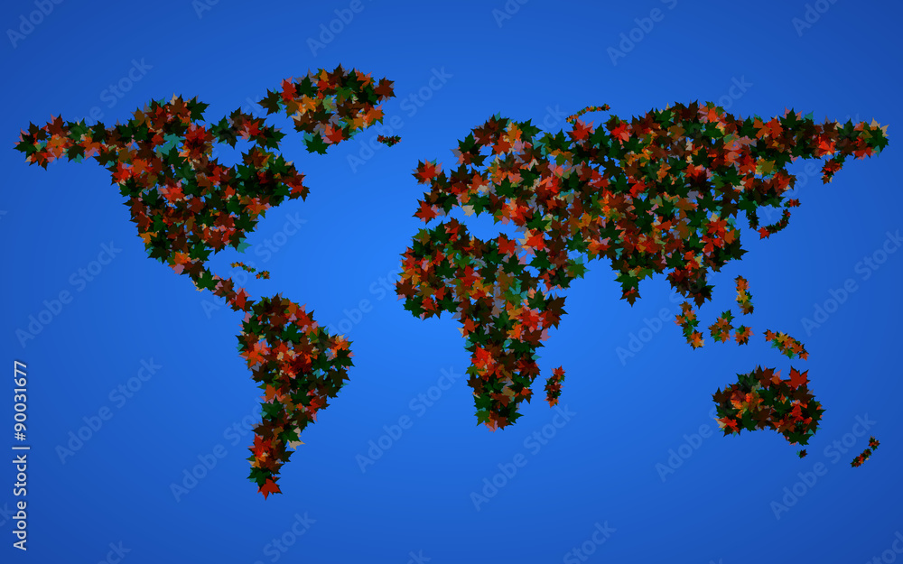 World map of maple leaves. Vector background. Eps 10 Stock Vector ...
