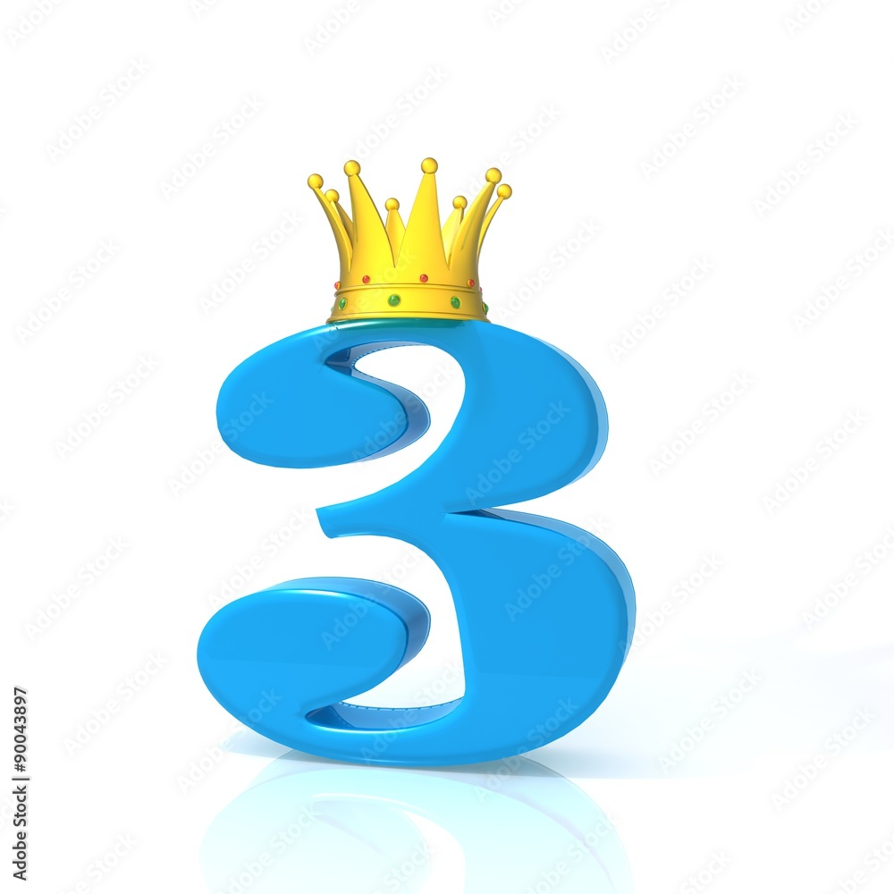 Number three with gold crown Stock Illustration | Adobe Stock