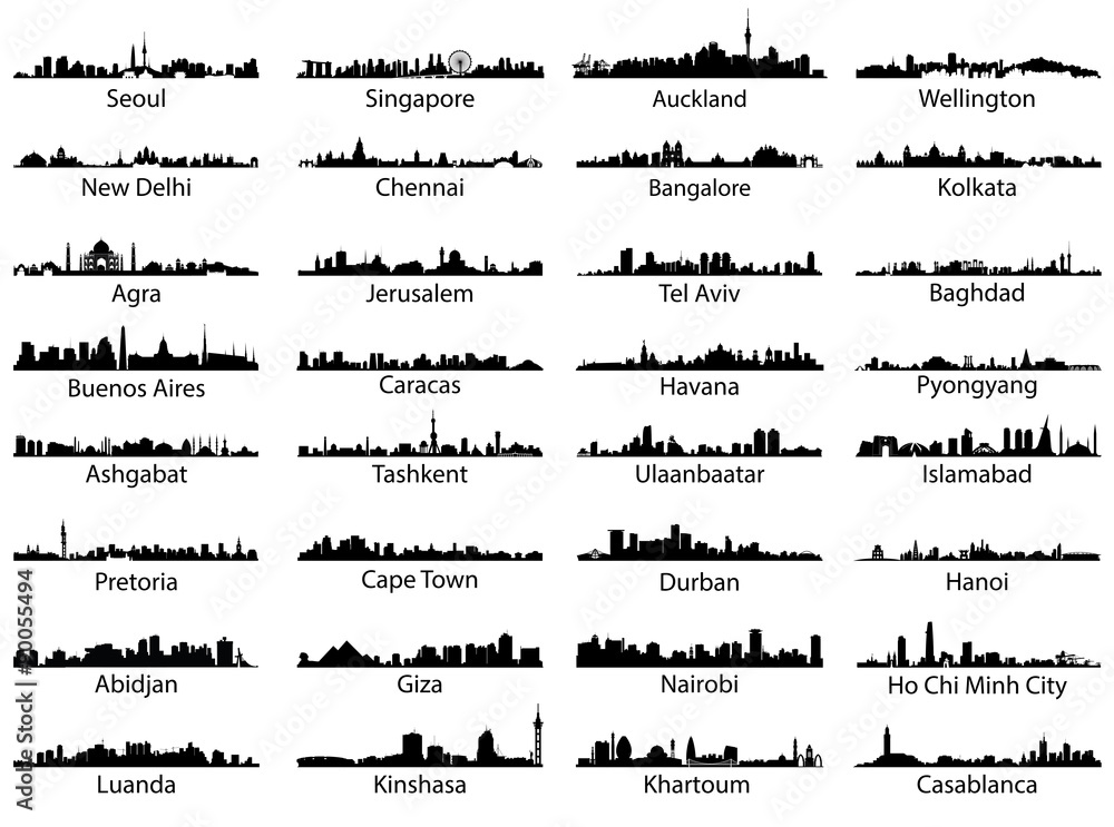 world cities skylines silhouettes vector set Stock Vector | Adobe Stock