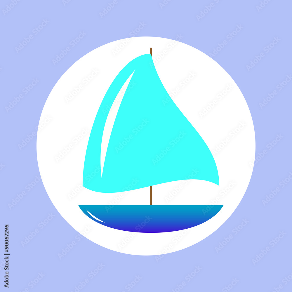 Icon blue sailing ship in circle. sign of sailing ship for your design ...