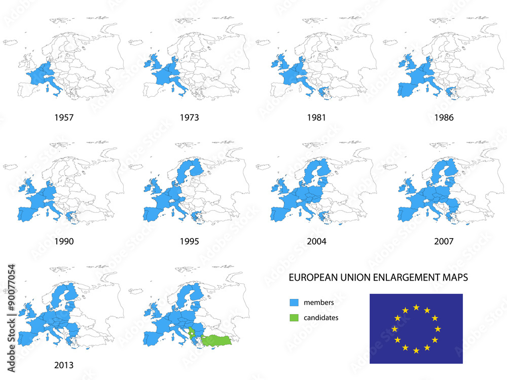 Maps of European Union Enlargements with Borders Stock Vector | Adobe Stock