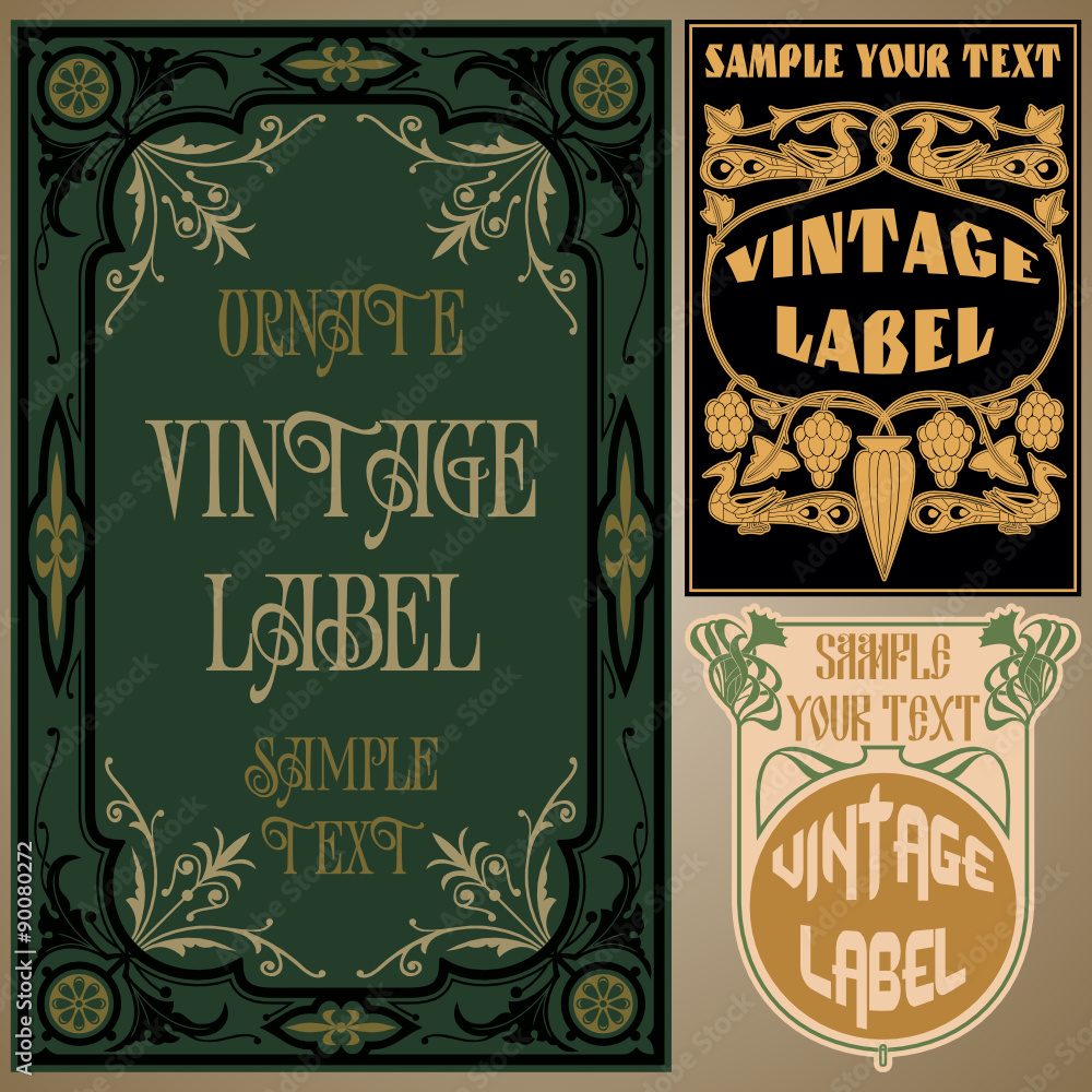 vector vintage items: label art nouveau Stock Vector | Adobe Stock