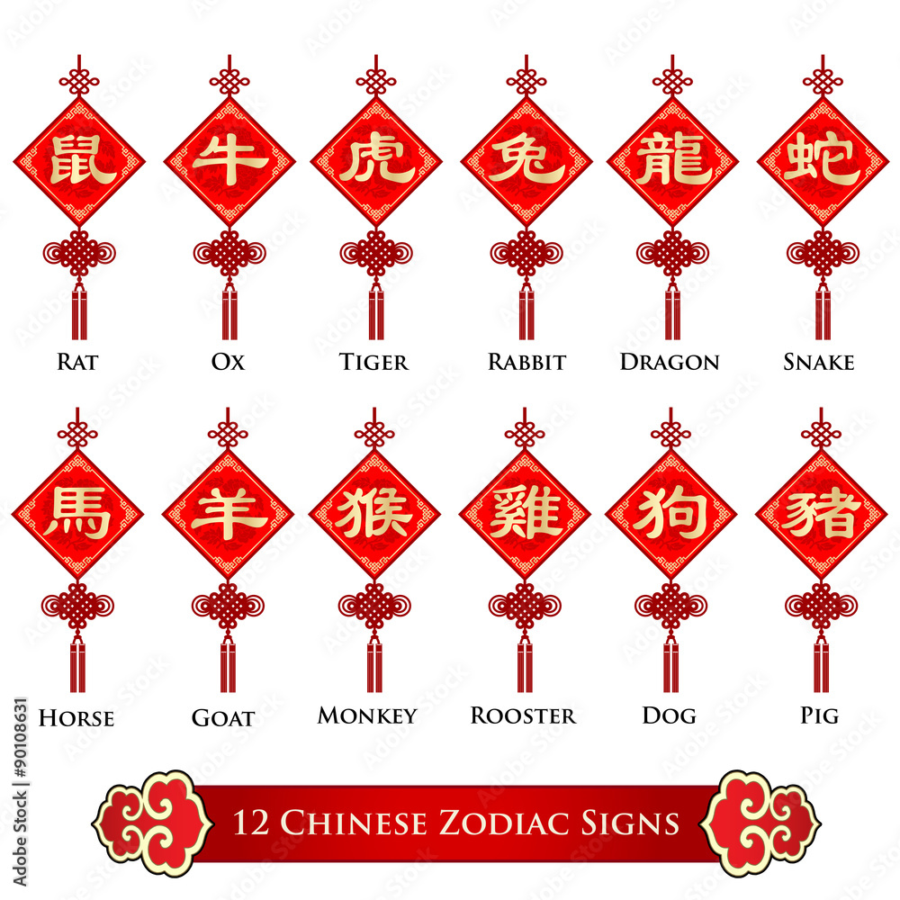 12 Chinese zodiac signs design Stock Vector | Adobe Stock