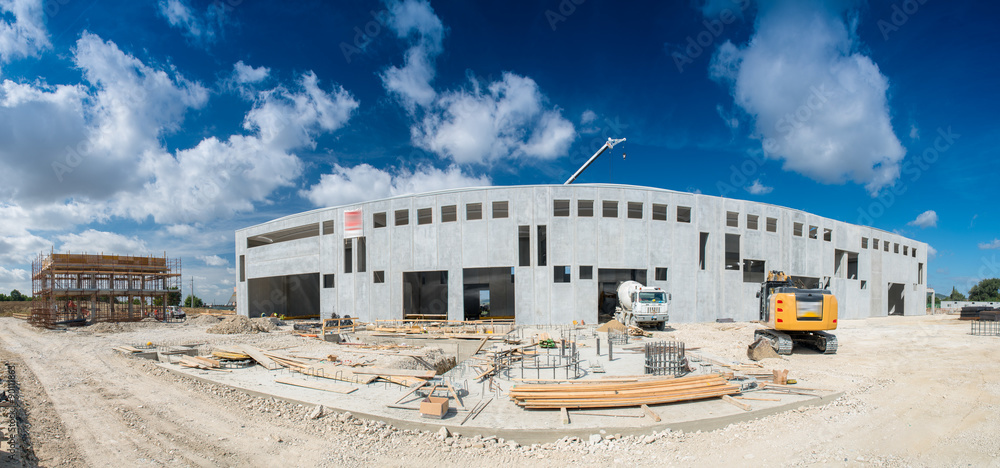 Beautiful panoramic view of building construction site. Work in Stock ...