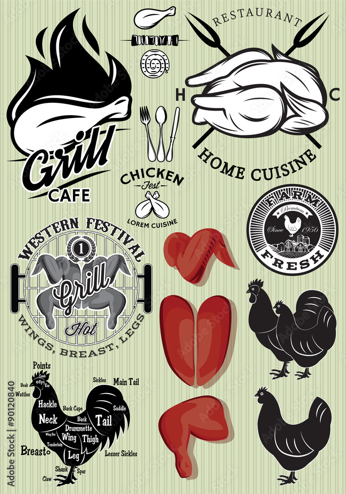 set of templates on the theme of chicken for design Stock Vector ...