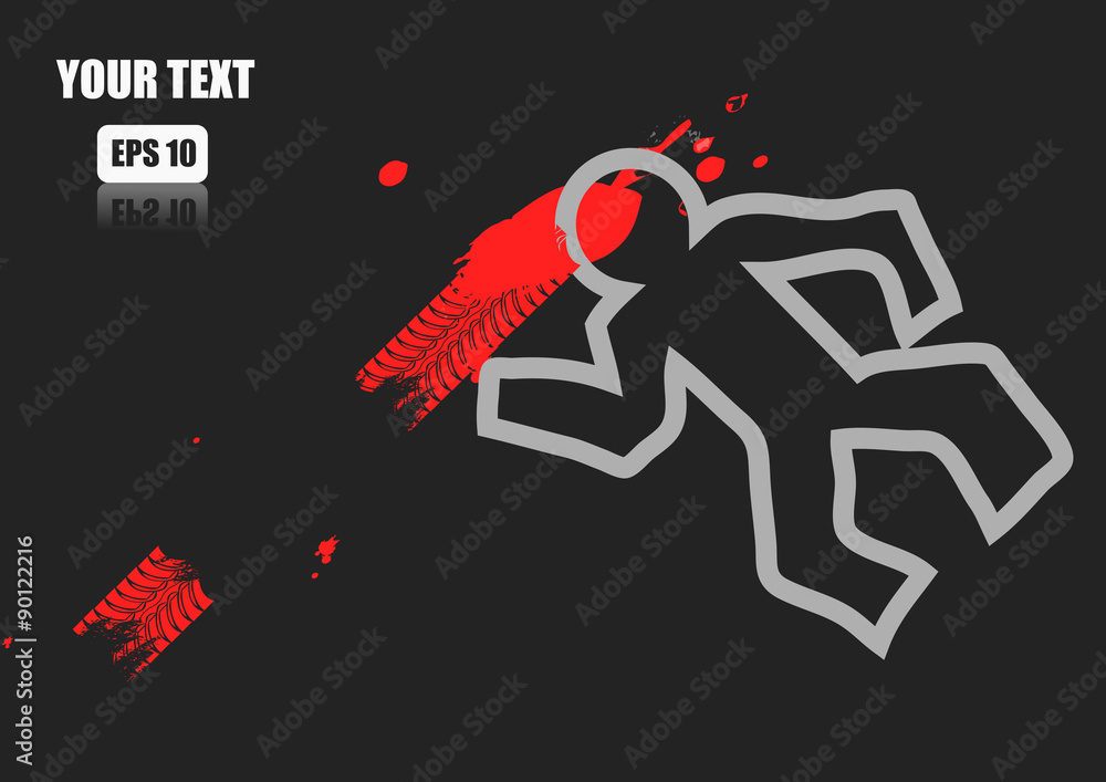 Vector : Chalk outline of dead body blood and no entry label on a road ...