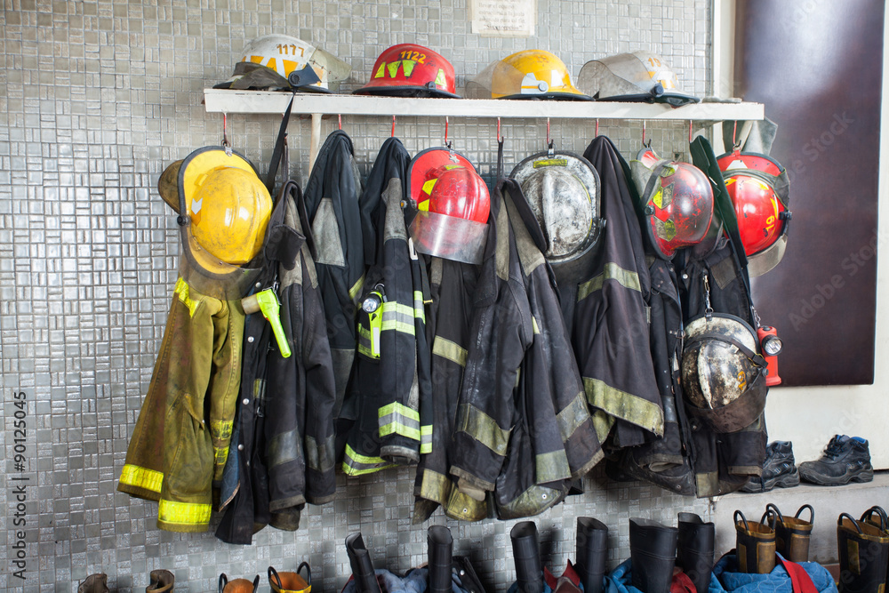 Firefighter Uniforms Arranged At Fire Station Stock Photo | Adobe Stock