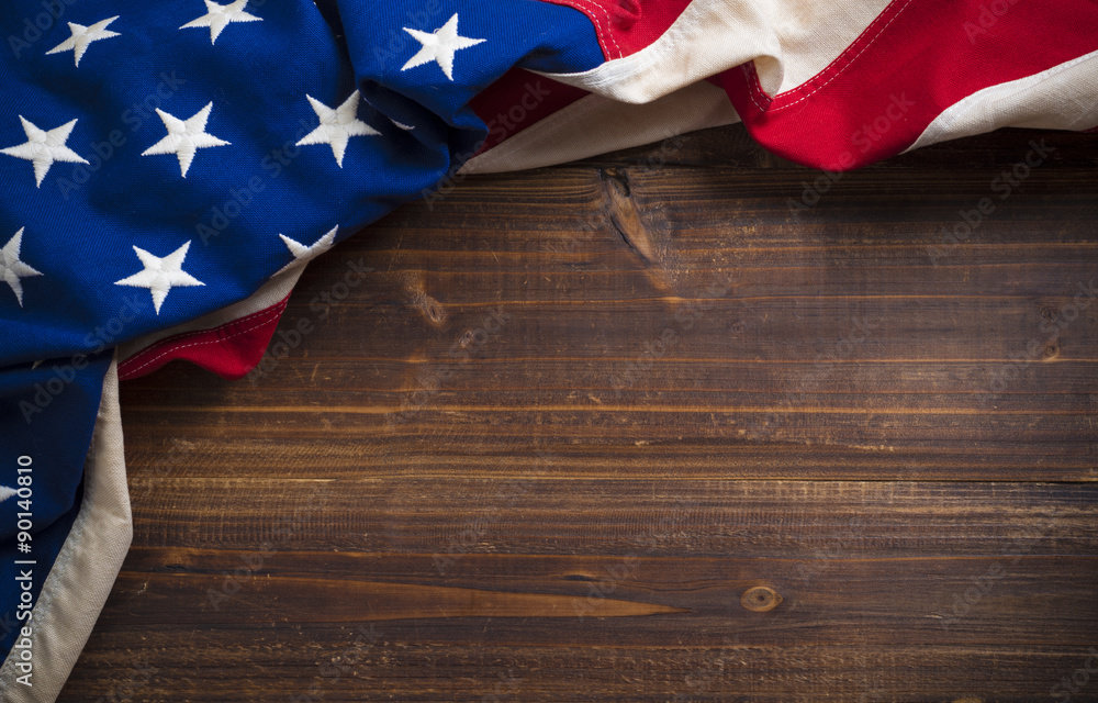 Old American Flag on wooden plank background Stock Photo | Adobe Stock