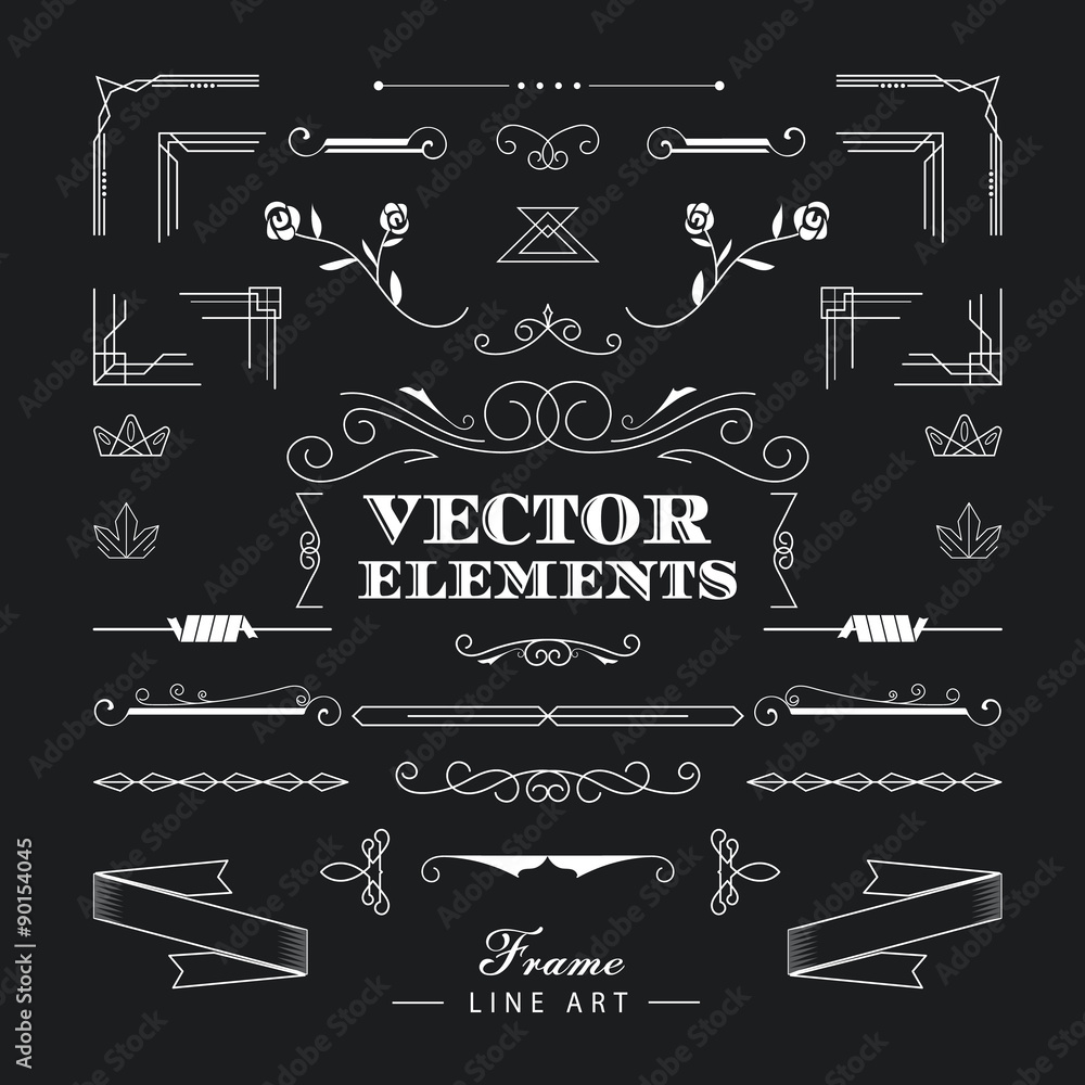 Set of vintage retro linear thin line art deco design elements g Stock ...