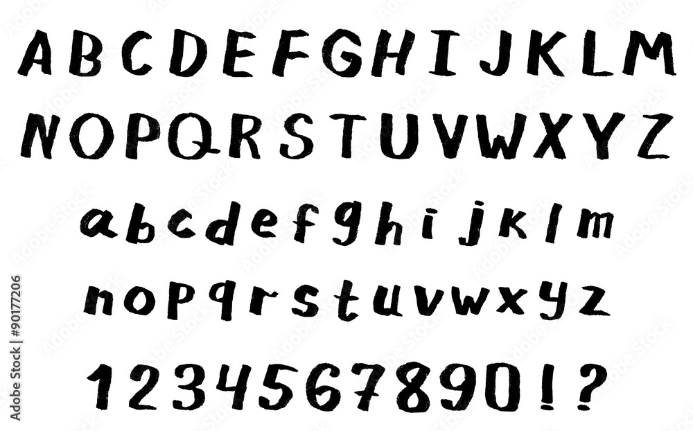 Hand drawn font: alphabet and numbers Stock Vector | Adobe Stock