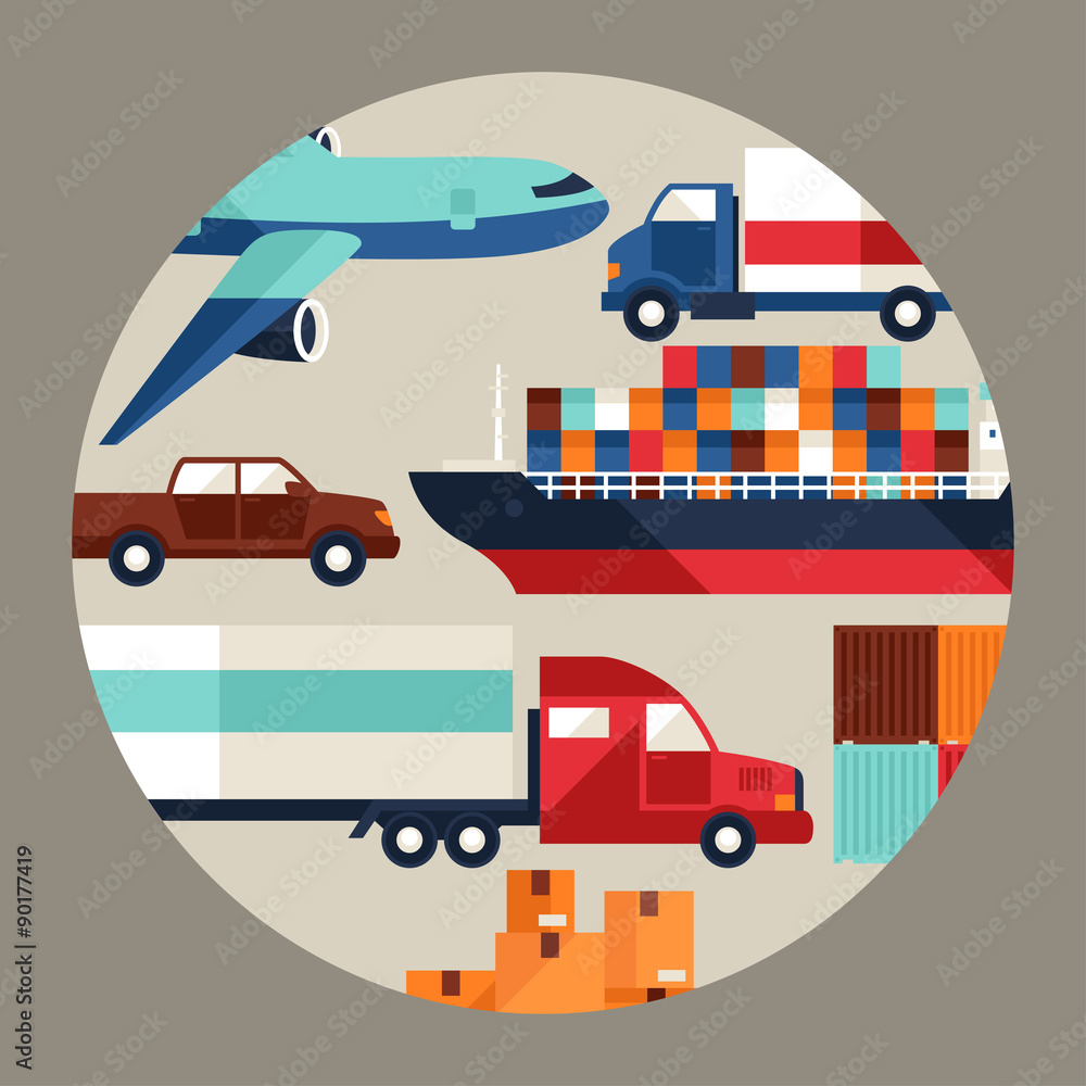 Freight cargo transport background in flat design style Stock Vector ...