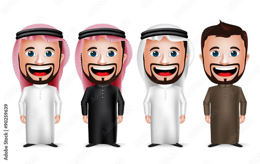 Saudi Arab Man Cartoon Character Wearing Different Traditional Thobe ...