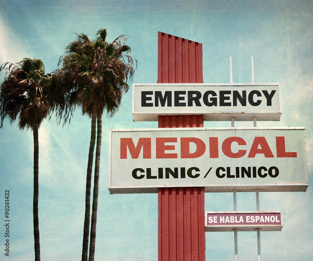 aged and worn vintage photo of emergency medical clinic sign Stock ...