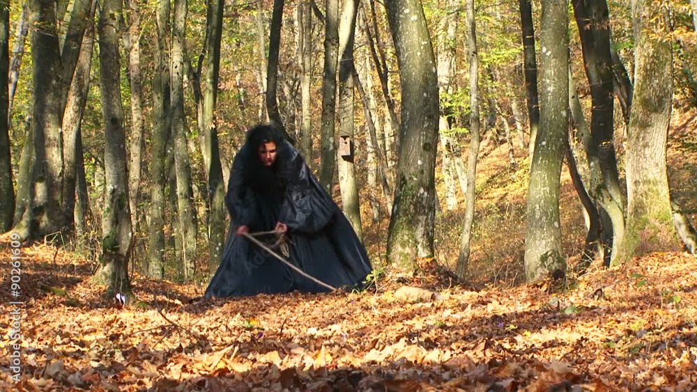 Woman In Black Being Furious In Autumn Forest Stock Video | Adobe Stock