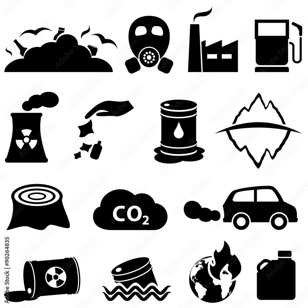 Pollution and environment icons Stock Vector | Adobe Stock
