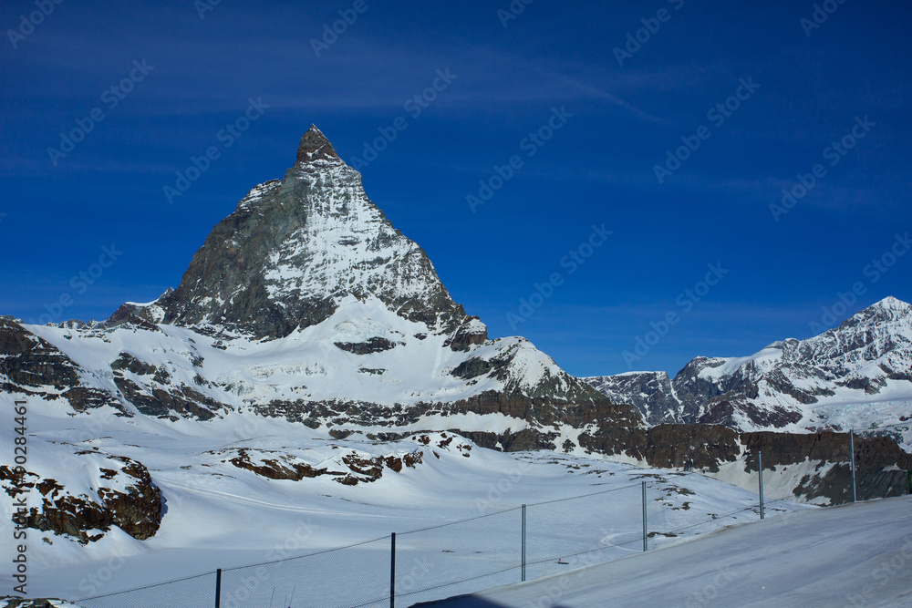 The close view of the well-known Matterhorn at Trockener Steg, a minor ...