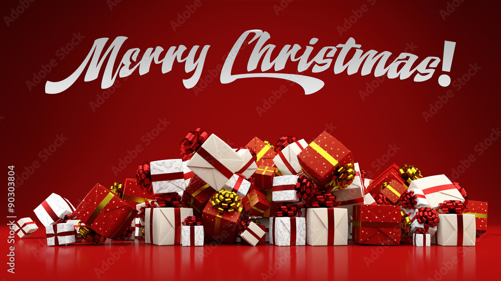 Merry Christmas with many gifts Stock Illustration | Adobe Stock